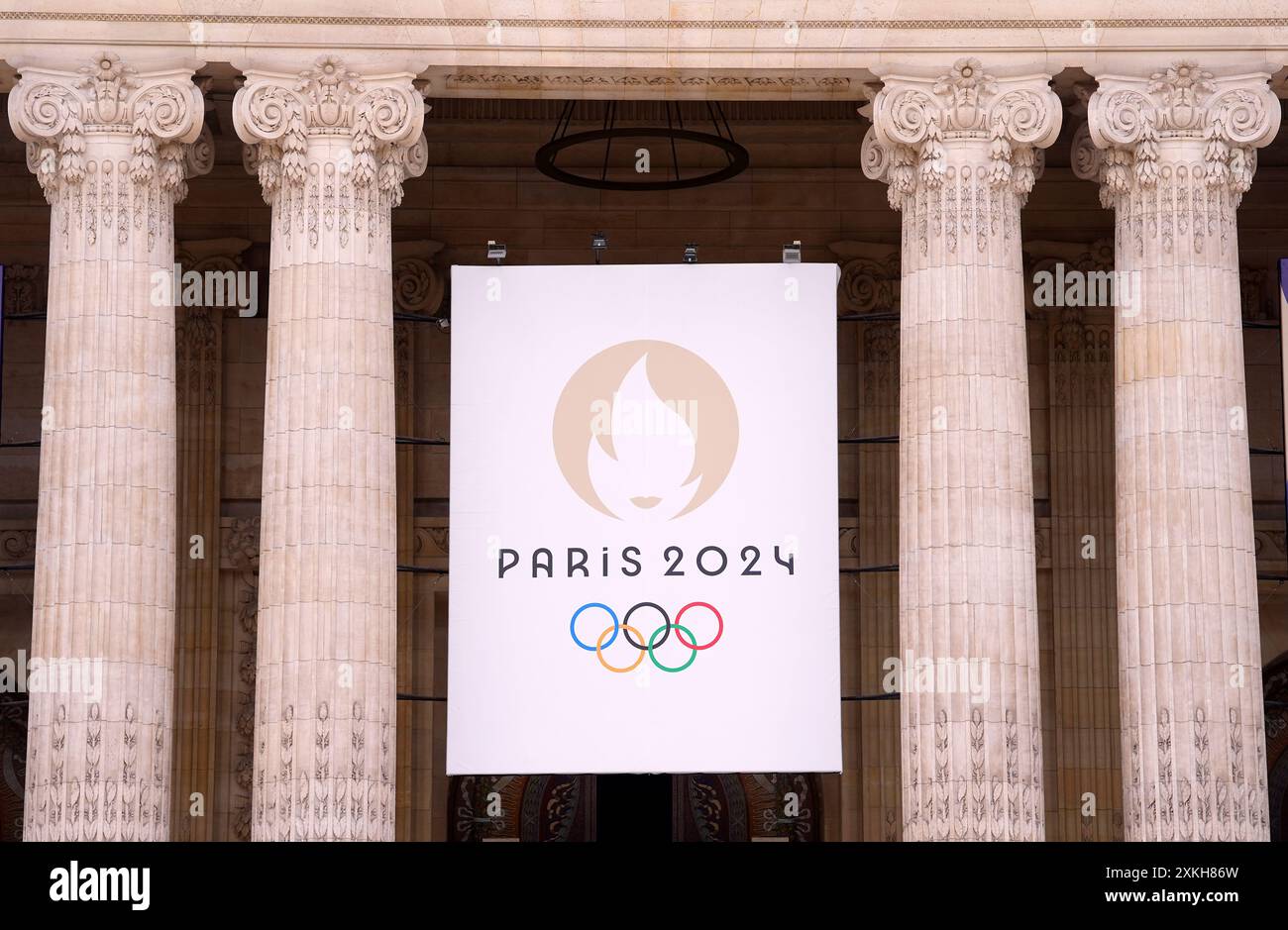 A Paris 2024 banner logo at the Grand Palais, Paris. The Opening ...