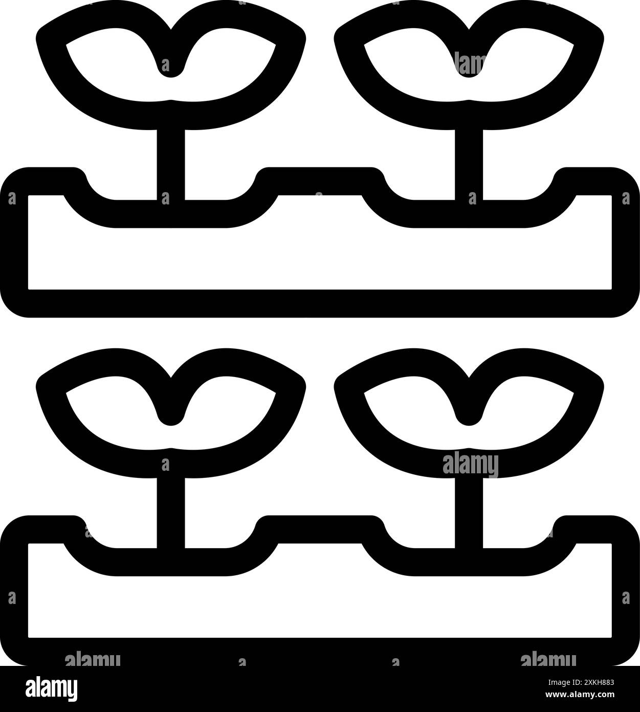 Black outline icon of seedlings growing from soil in garden beds ...