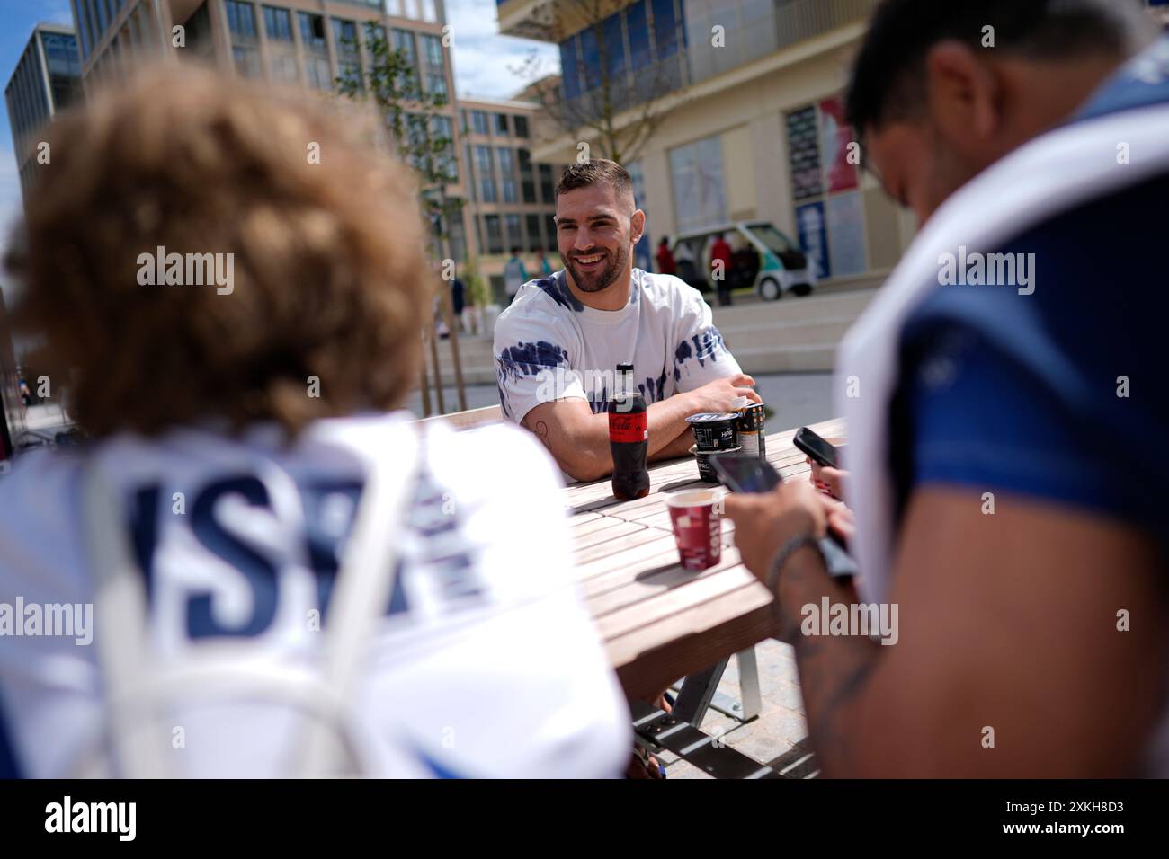 Israeli judoka Peter Paltchik sits in the Olympic Village at the 2024 ...
