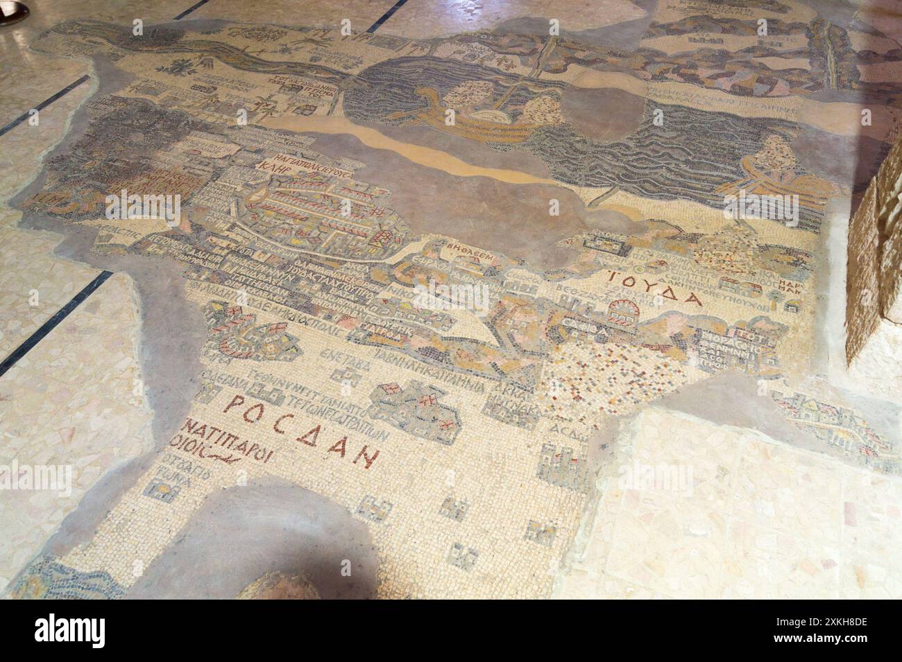 The Dead Sea represented on the Madaba Map, Byzantine era mosaic map of ...