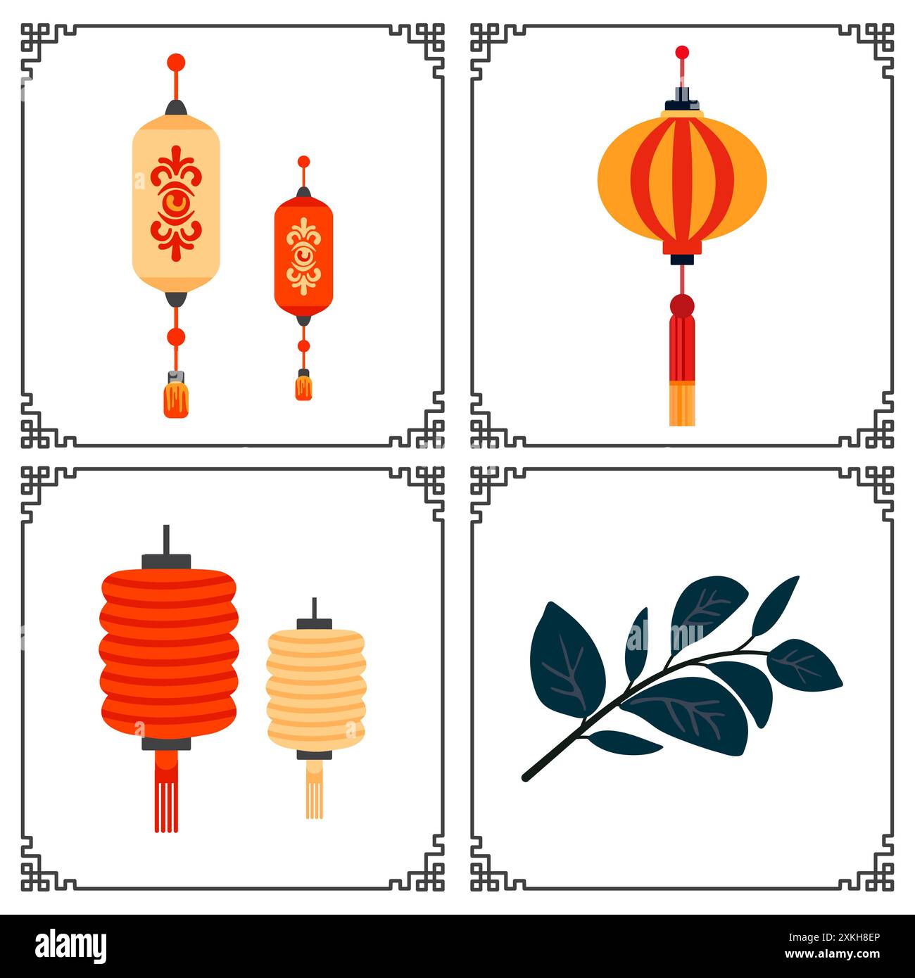 Vector illustration traditional asian symbols. Chinese lantern ...