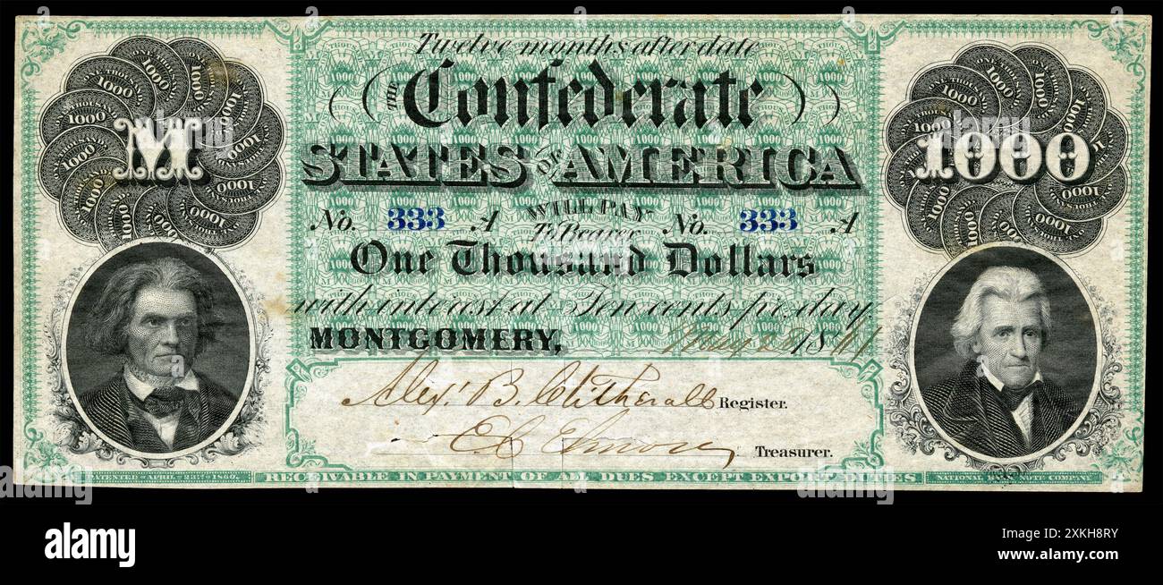 $1,000 Confederate States of America note from 1861, showing Calhoun ...