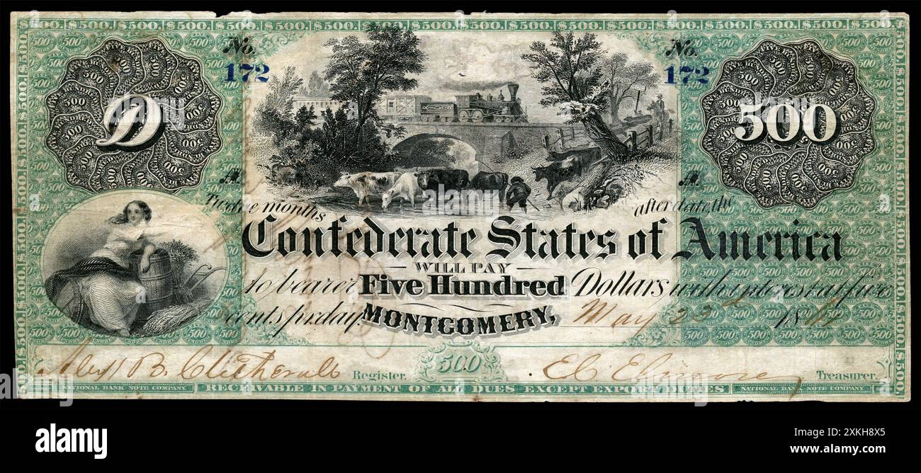 $500 Confederate States of America note from 1861, showing Ceres ...