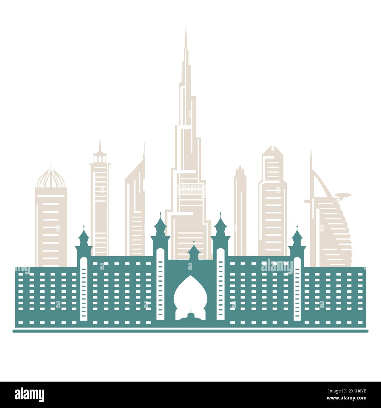 United Arab Emirates skyscrapers silhouette. Dubai buildings, hotels ...