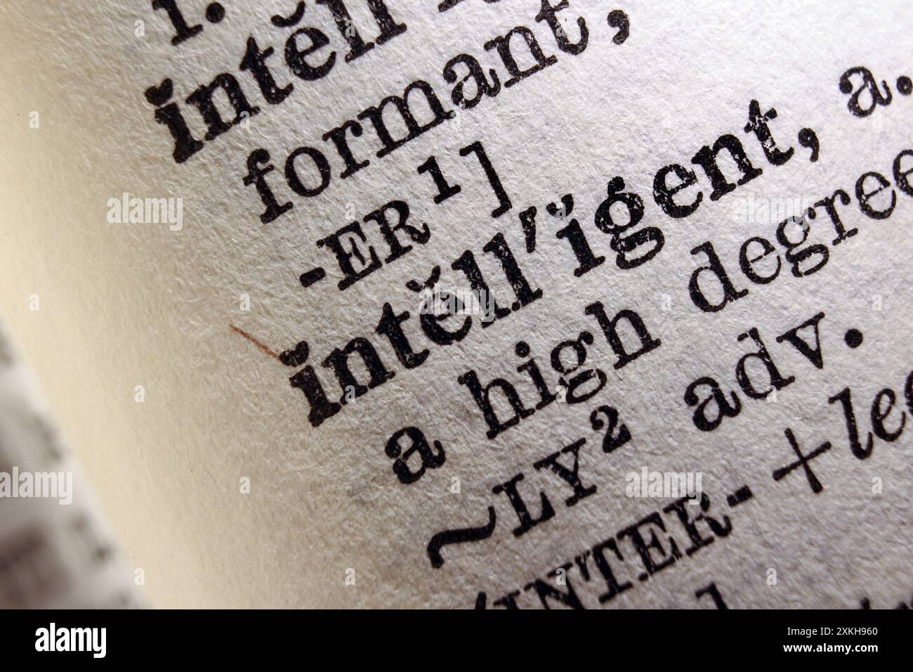 Word intelligent on dictionary page, macro close-up Stock Photo - Alamy