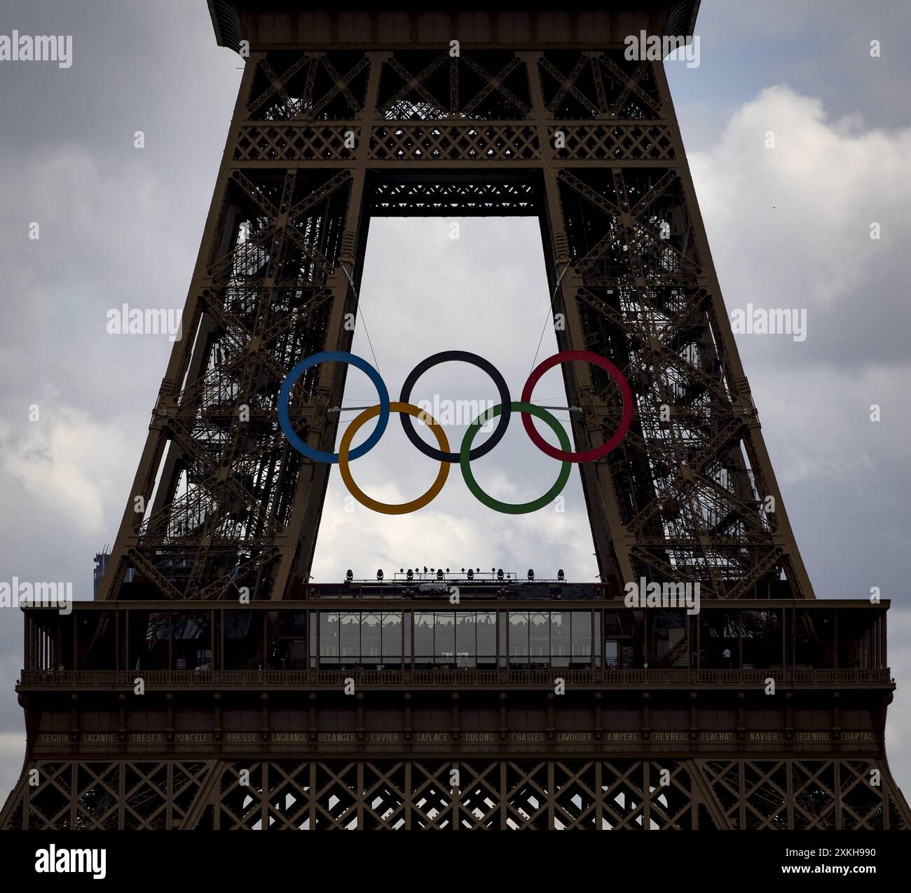 PARIS - The Olympic rings on the Eiffel Tower before the start of the ...