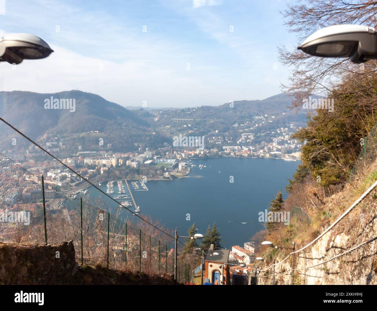 Descent on the Brunate-Como funicular. View from the cockpit, Italy ...