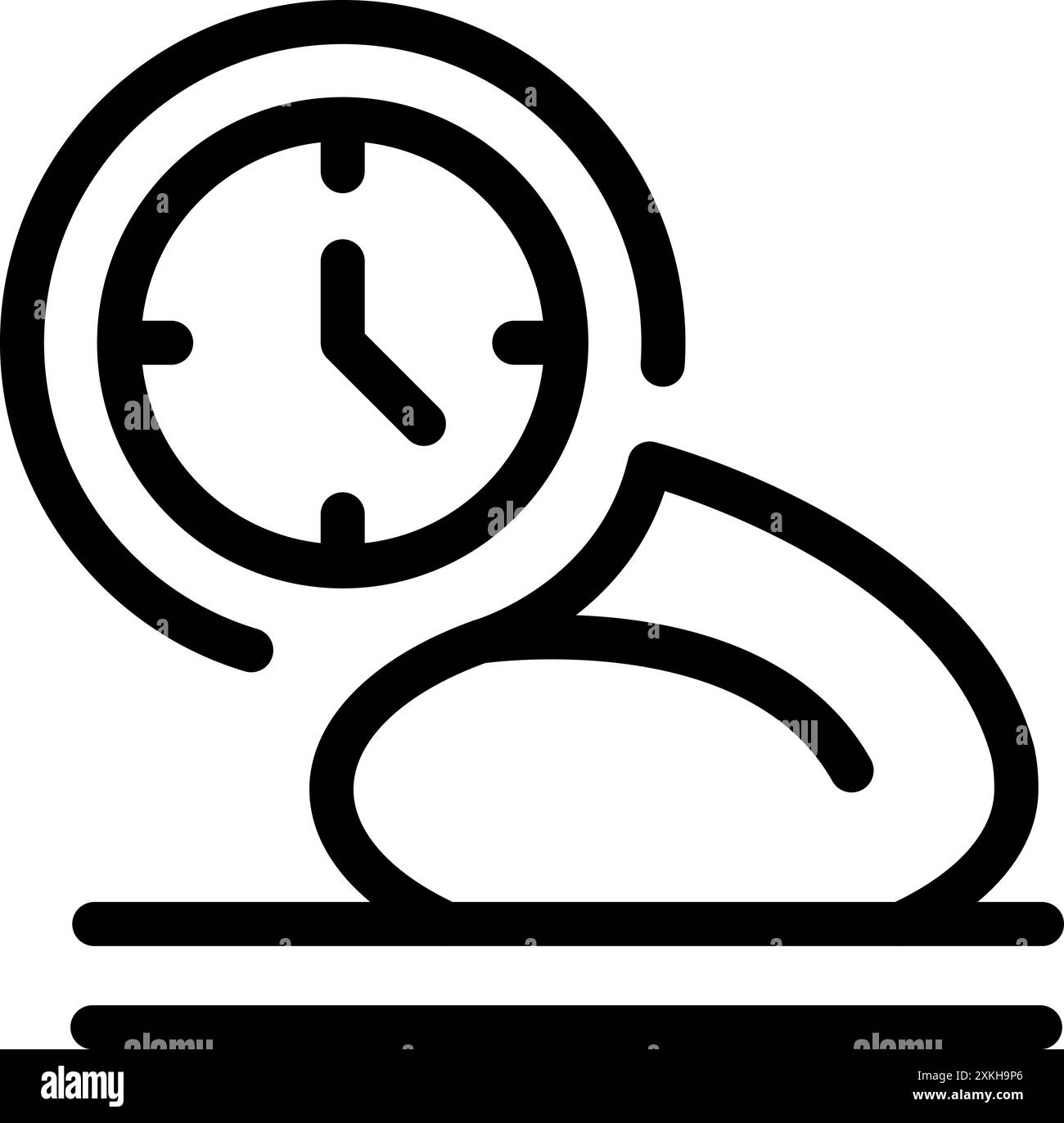 Line art icon of a clock showing the time passing while someone is ...