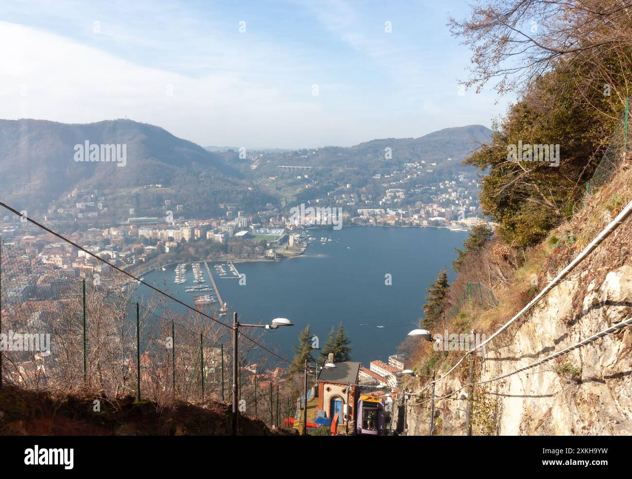 Descent on the Brunate-Como funicular. View from the cockpit, Italy ...