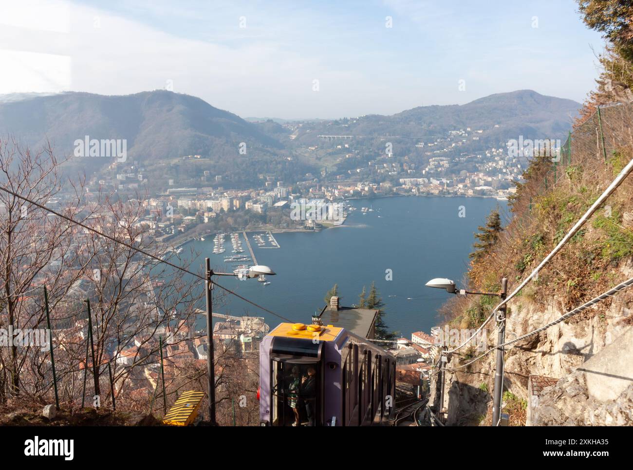 Descent on the Brunate-Como funicular. View from the cockpit, Italy ...