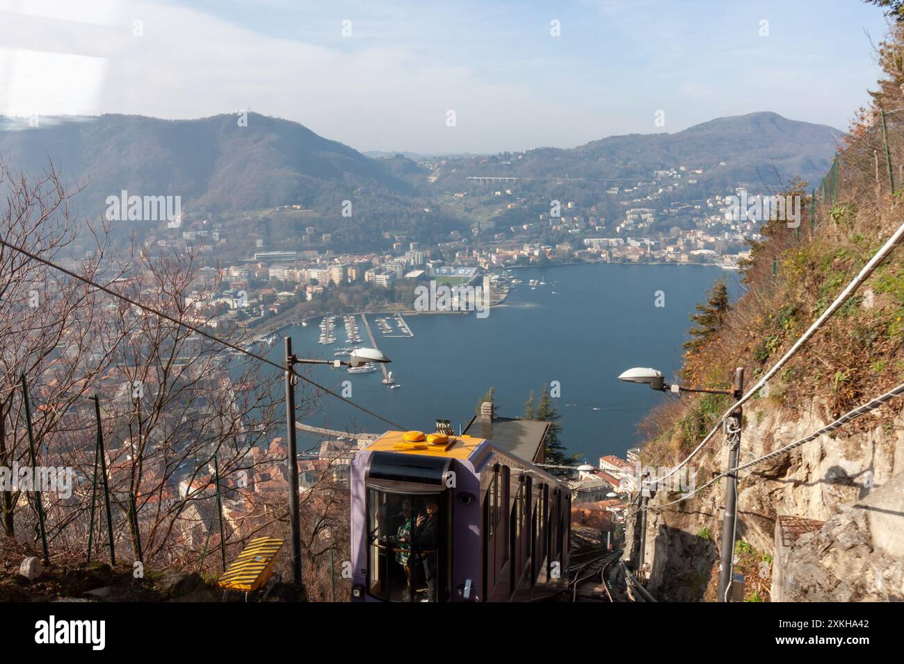 Descent on the Brunate-Como funicular. View from the cockpit, Italy ...