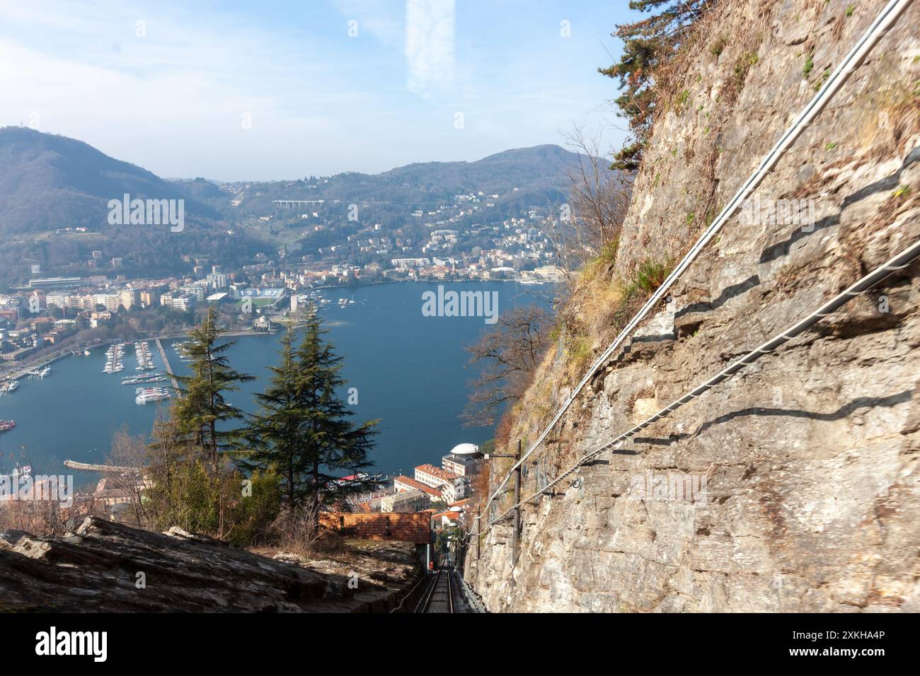 Descent on the Brunate-Como funicular. View from the cockpit, Italy ...
