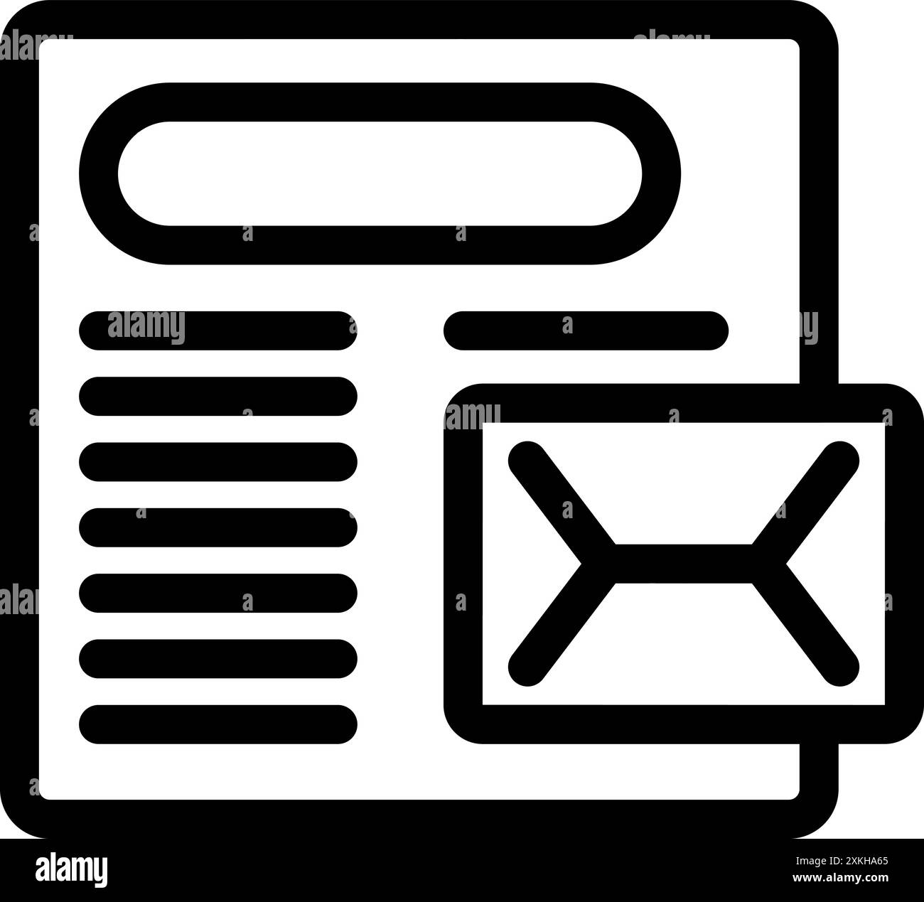 Simple black and white icon of a newsletter with an envelope ...
