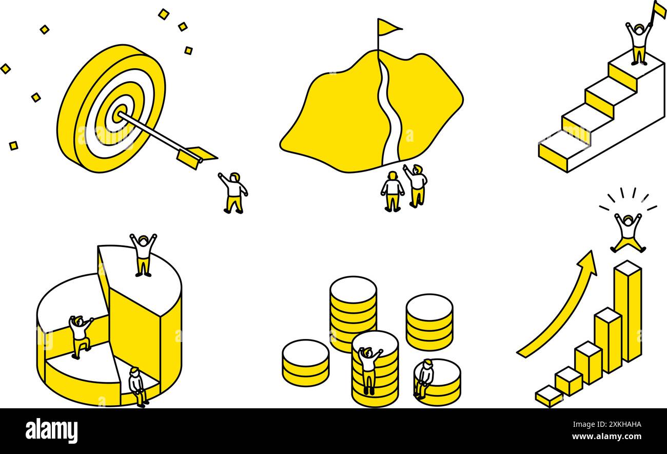 Simple line drawing illustration of business goal image, isometric ...