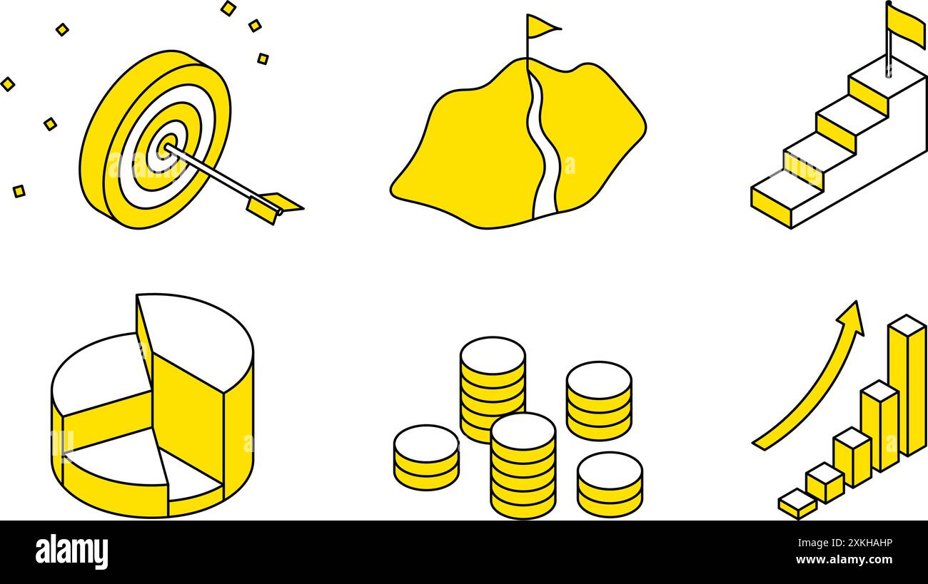 Simple line drawing illustration of business goal image, isometric ...
