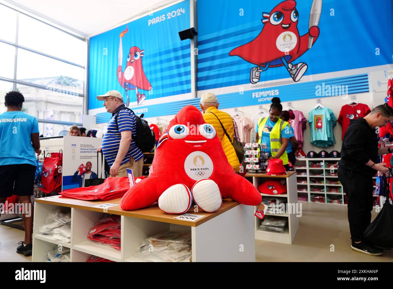 A Paris 2024 stuffed toy Phryges mascot for sale in an official shop ...