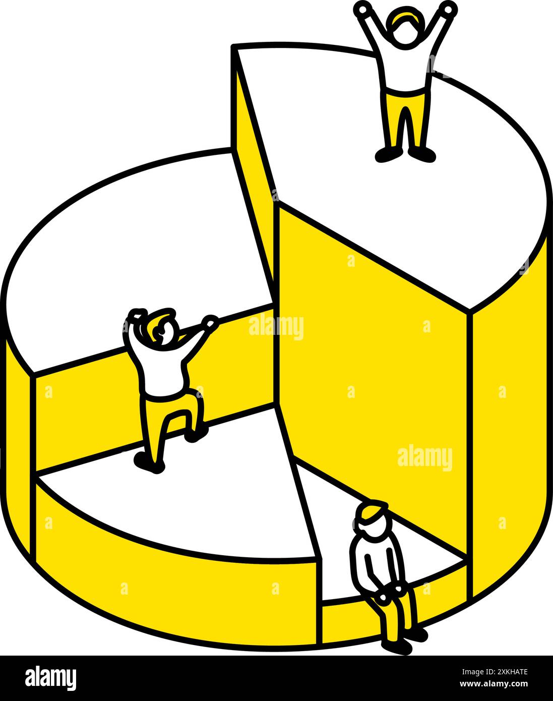 Business goal image, pie chart and ascending people simple line drawing ...