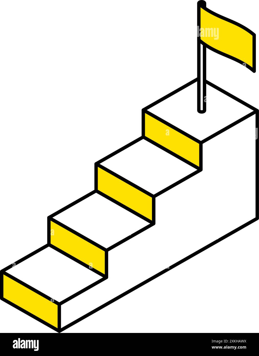 Simple line drawing illustration of business goal image, stairs and ...