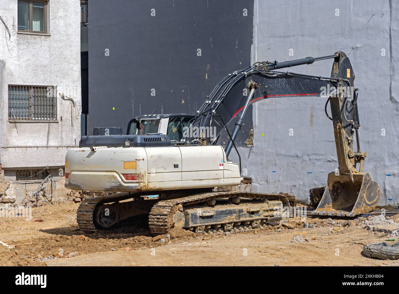 Hydraulic Excavator Machine Digging Earth at Construction Site Stock ...