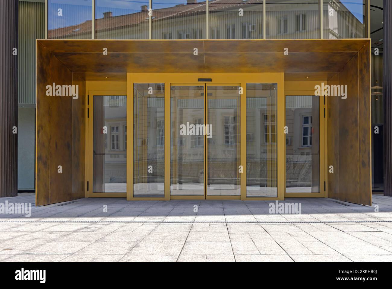Automated Sliding Doors Entrance to Modern Office Building Spring Day ...