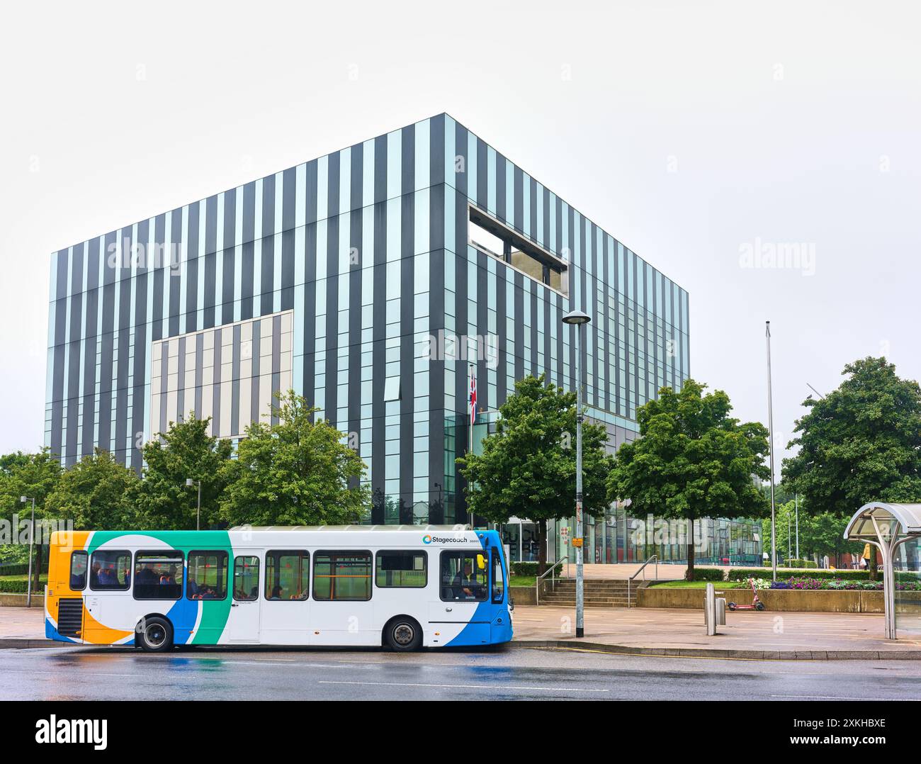 The Cube offices on a rainy day in Corby town centre shopping complex ...