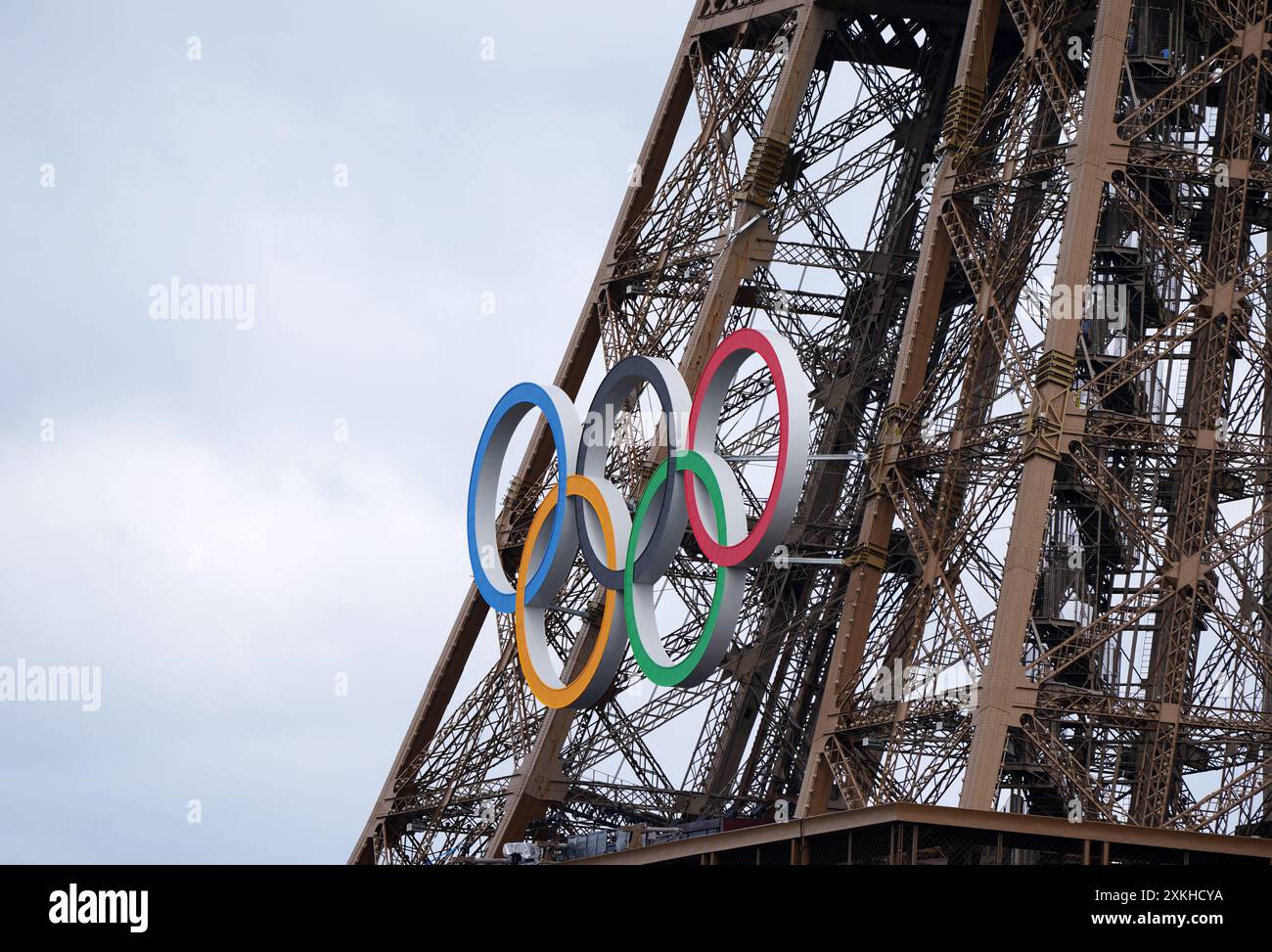 The Olympic rings on the Eiffel Tower, Paris. The Opening Ceremony of ...