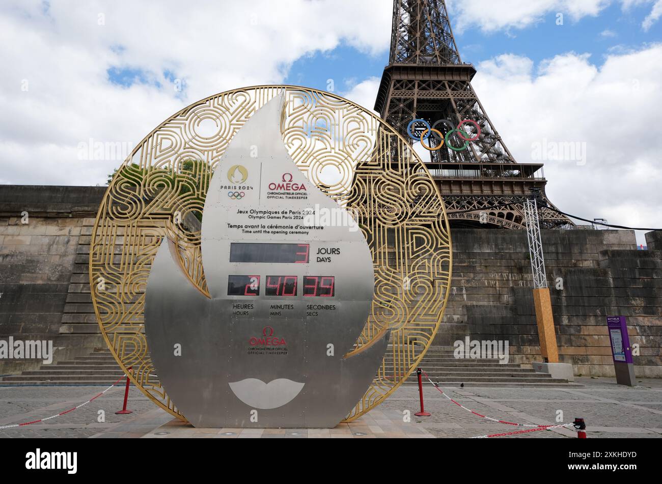 The Paris 2024 countdown clock near the Eiffel Tower in Paris. The ...