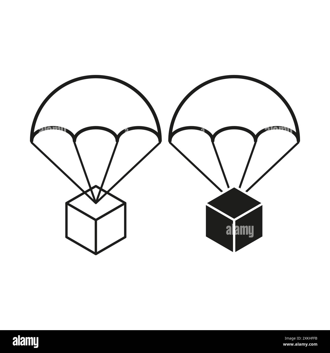 Parachute delivery boxes. Black and white. Shipping and logistics ...
