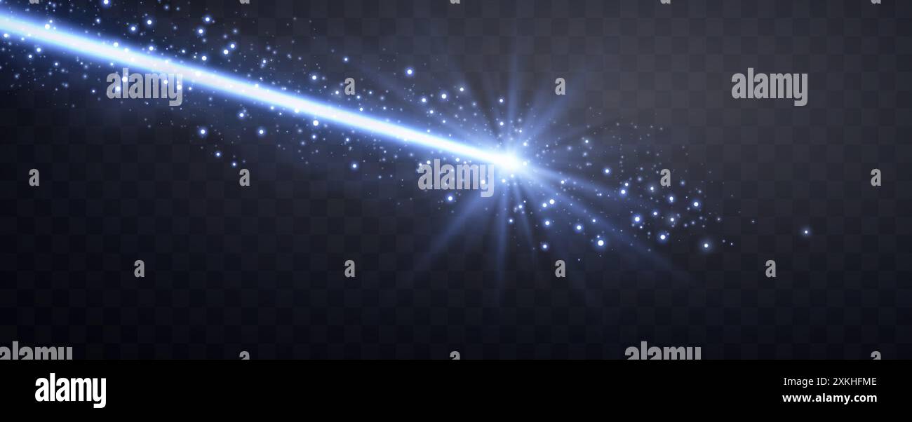 Blue horizontal laser beam. Neon line, presentation pointer. Blue glow ...