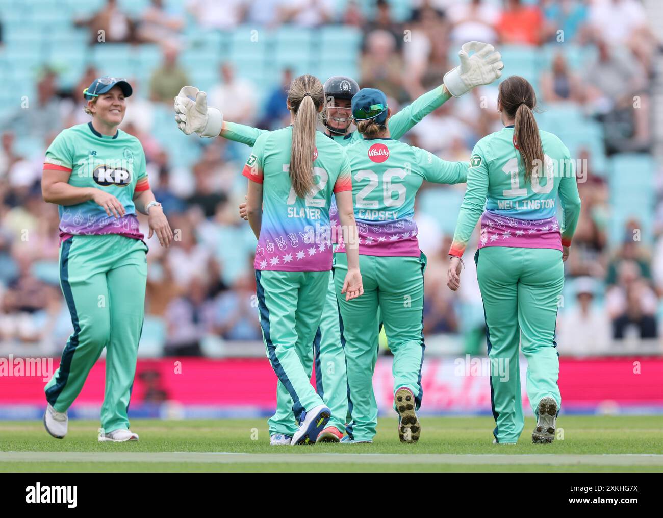 Oval Invincibles Alice Capsey celebrating after running out Birmingham Phoenix's Ellyse Perry ...