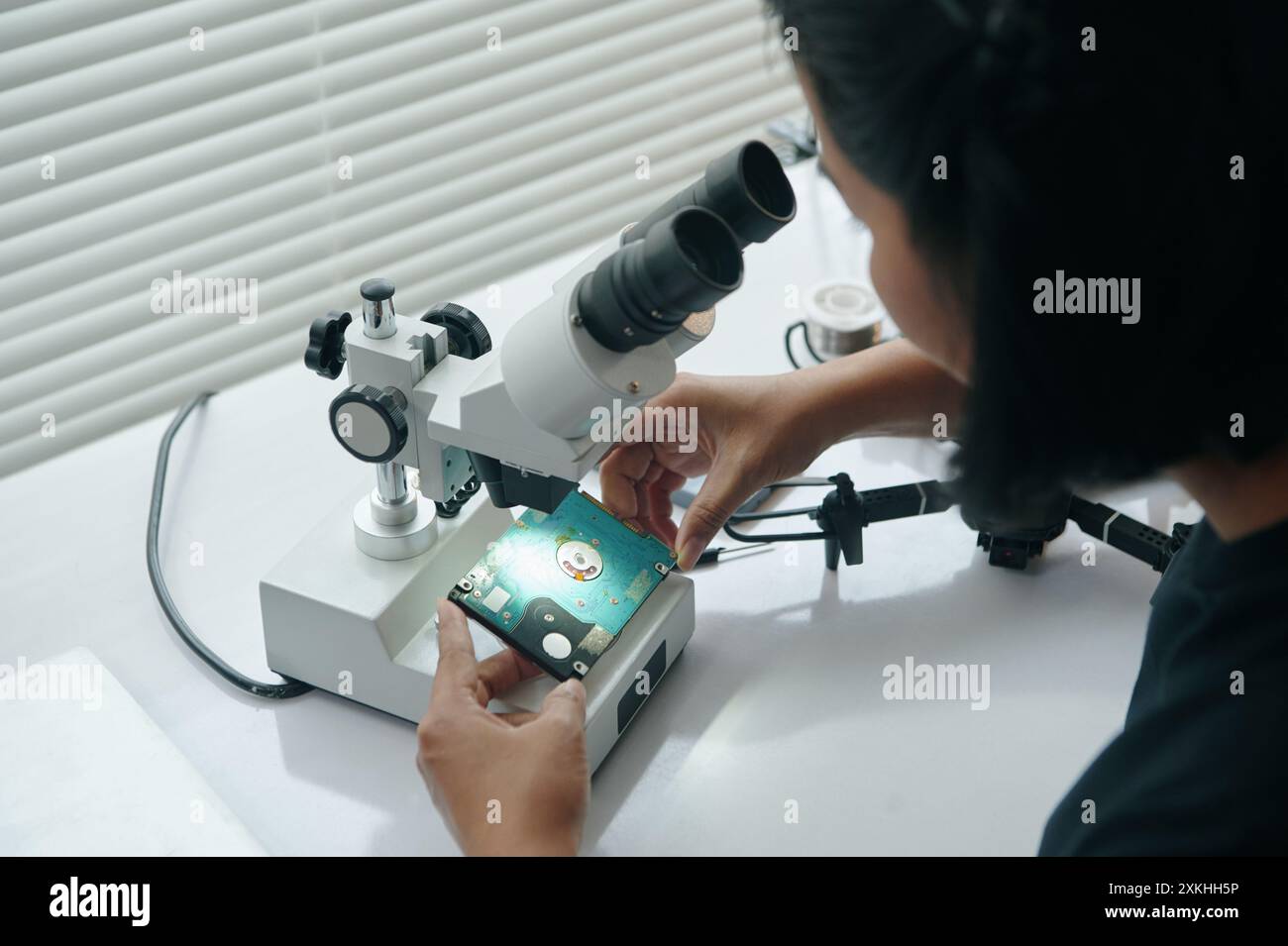 Master Examining Disk Under Microscope Stock Photo - Alamy