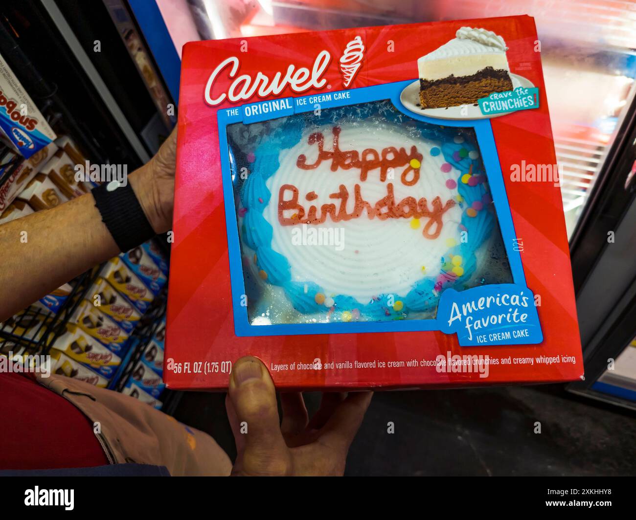 A customer chooses Carvel brand ice cream birthday cake in a ...