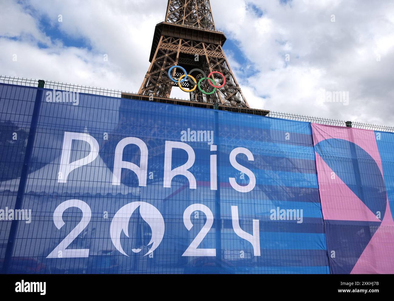 The Olympic rings on the Eiffel Tower, Paris. The Opening Ceremony of ...