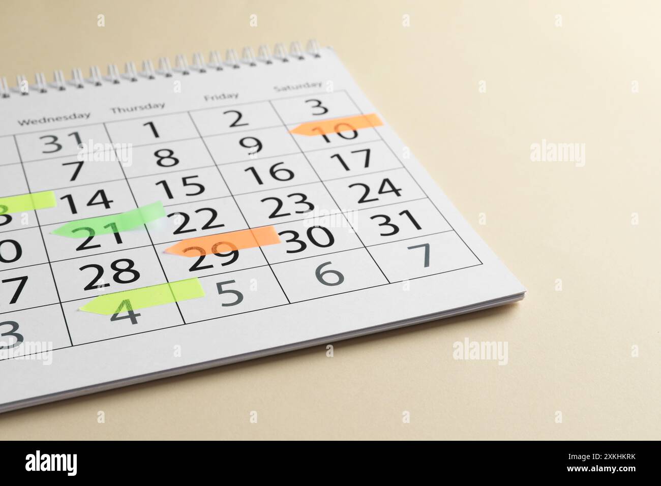 Timetable. Calendar page with colorful sticky notes on beige background ...