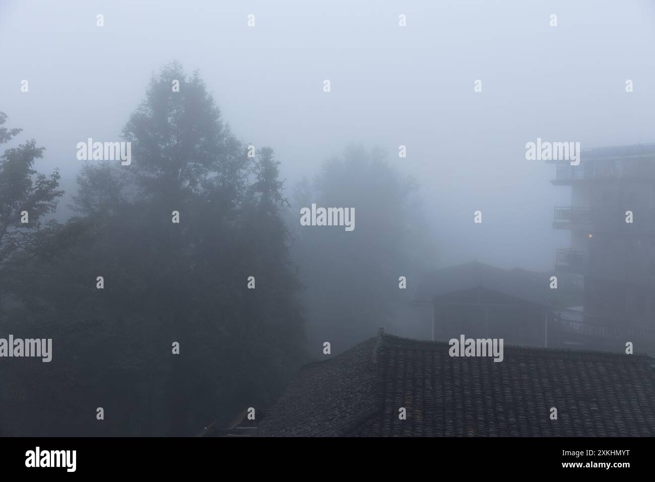 Village in the fog hi-res stock photography and images - Alamy