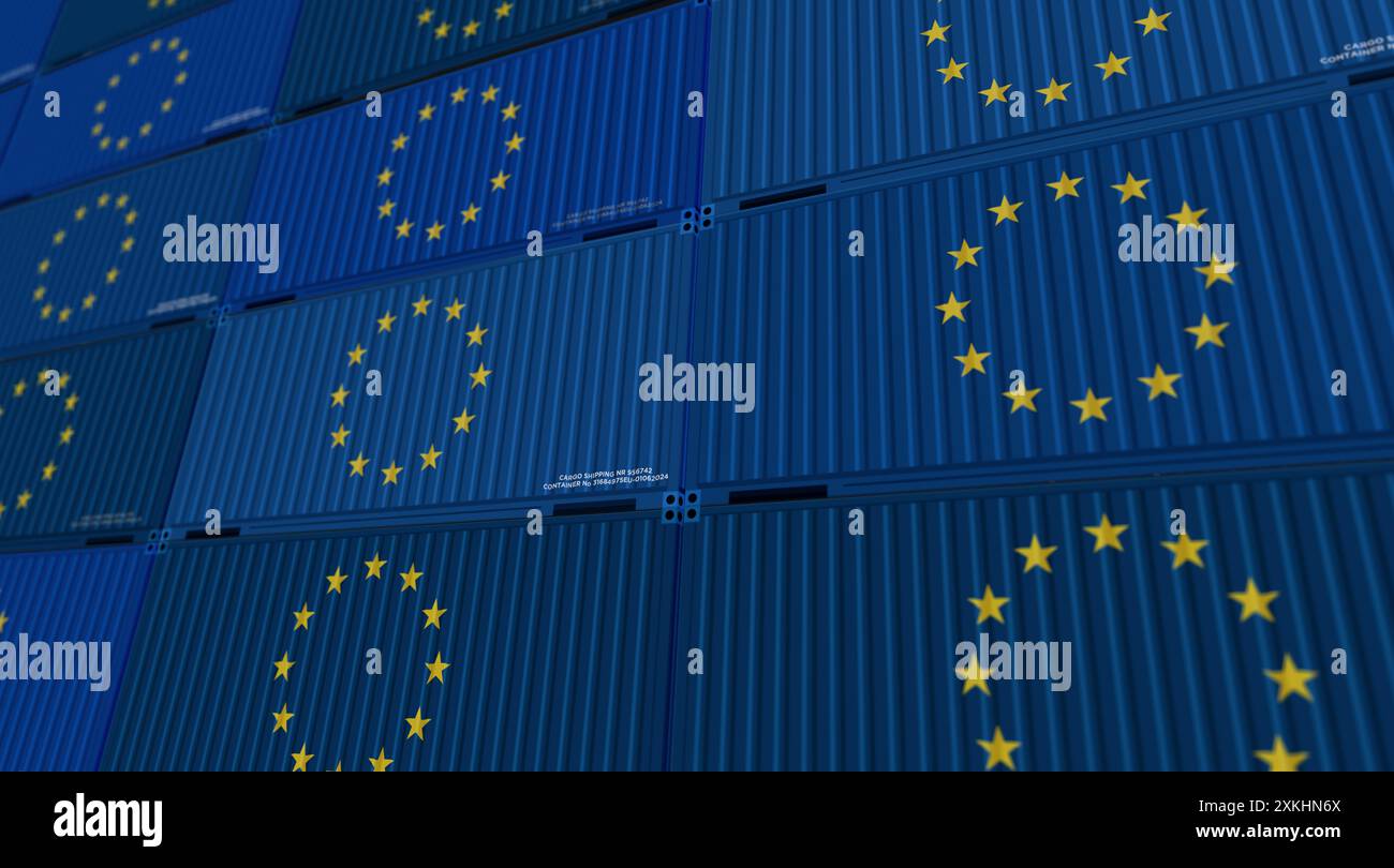 EU export production and import cargo containers in row business ...