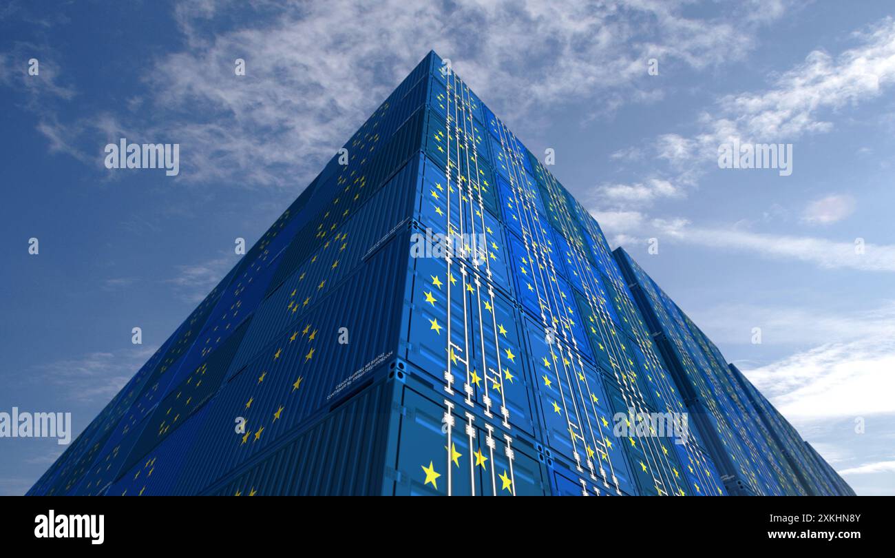 EU export production and import cargo containers in row business ...