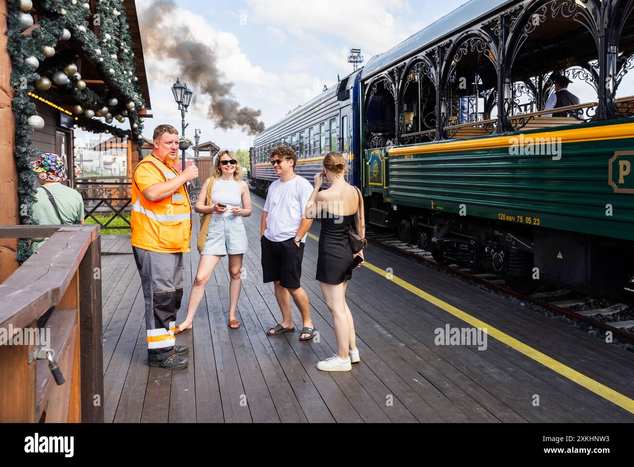 Sortavala, Russia - July 21, 2024: Passengers of Ruskeala Express ...