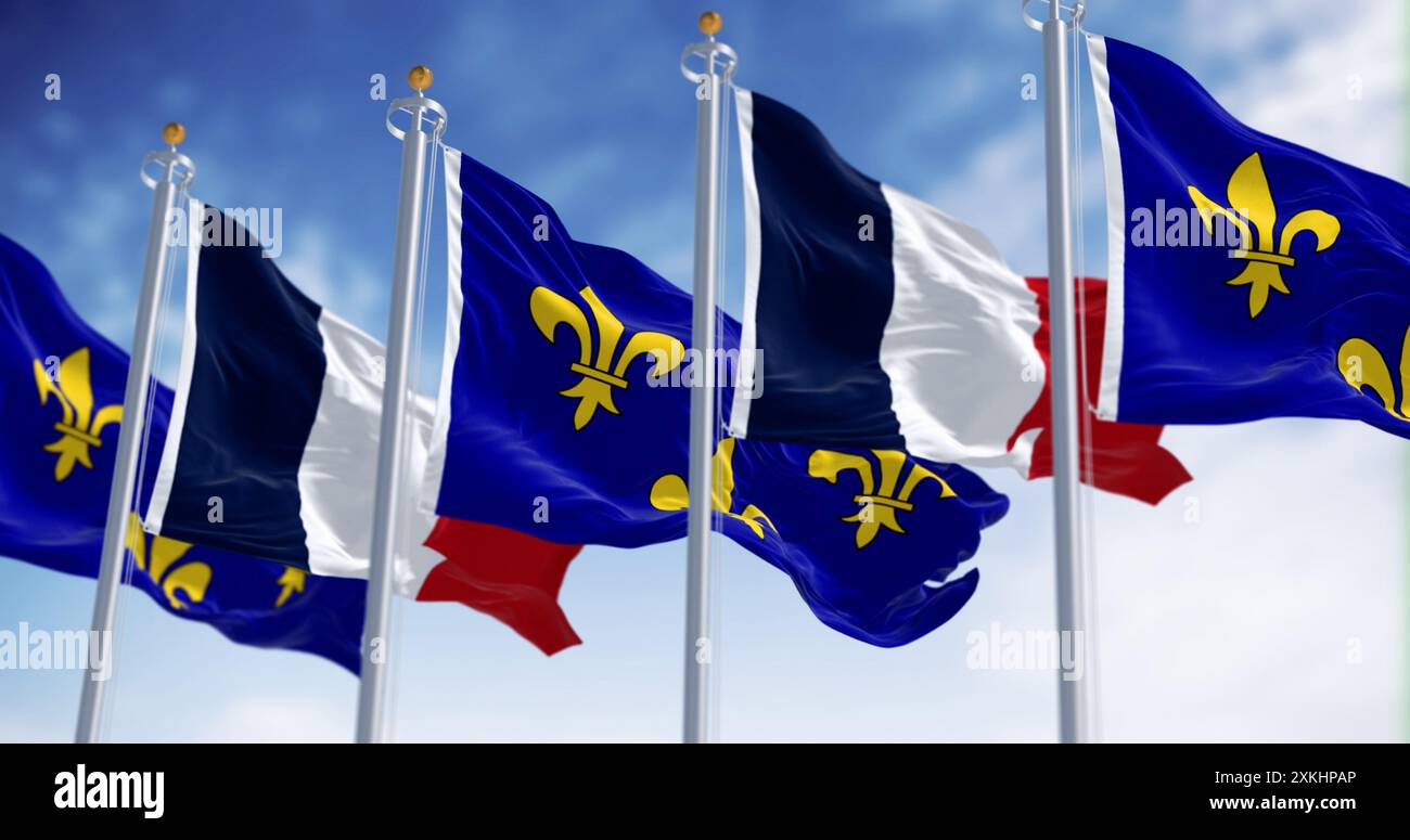 Flags of Ile de France waving with national french flag. Ile de France ...