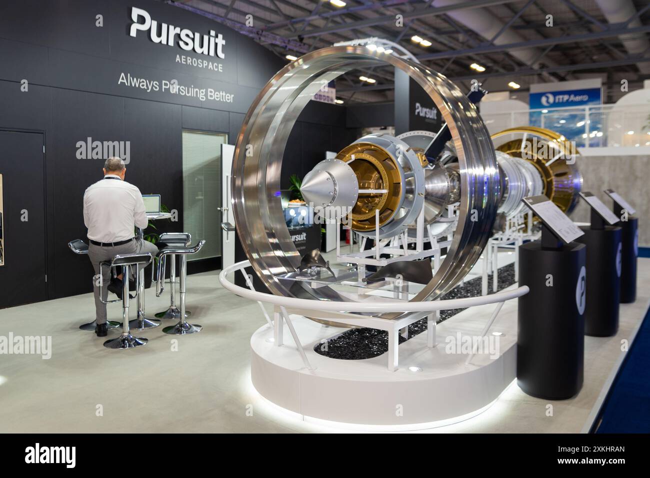 Pursuit Aerospace stand with aero engine on display at Farnborough ...
