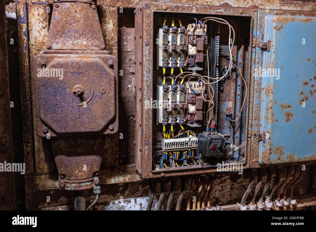 Old electrical plugs and switches in an industrial building Stock Photo ...