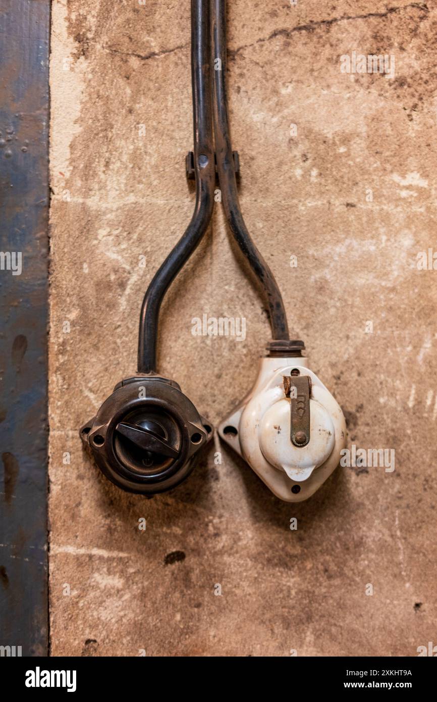 Old electrical plugs and switches in an industrial building Stock Photo ...