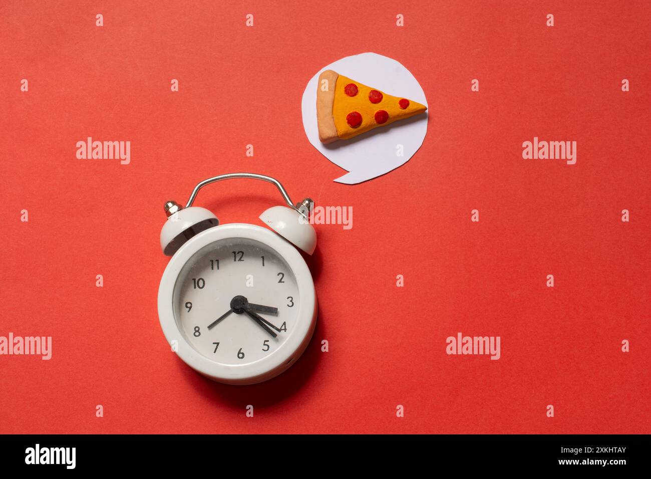Pizza and alarm clock. Pizza time. Creative design for menu, cafe ...