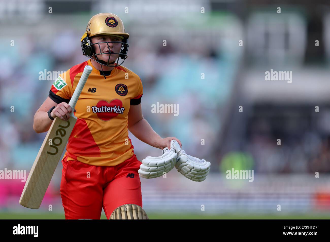 Birmingham Phoenix's Charis Pavely walks off after being bowled out by ...