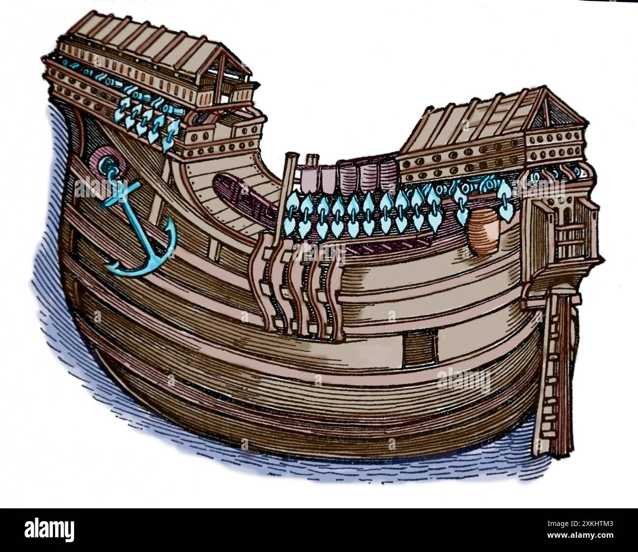 Ocean vessel hull, c. 1500. Engraving, 19th century Stock Photo - Alamy