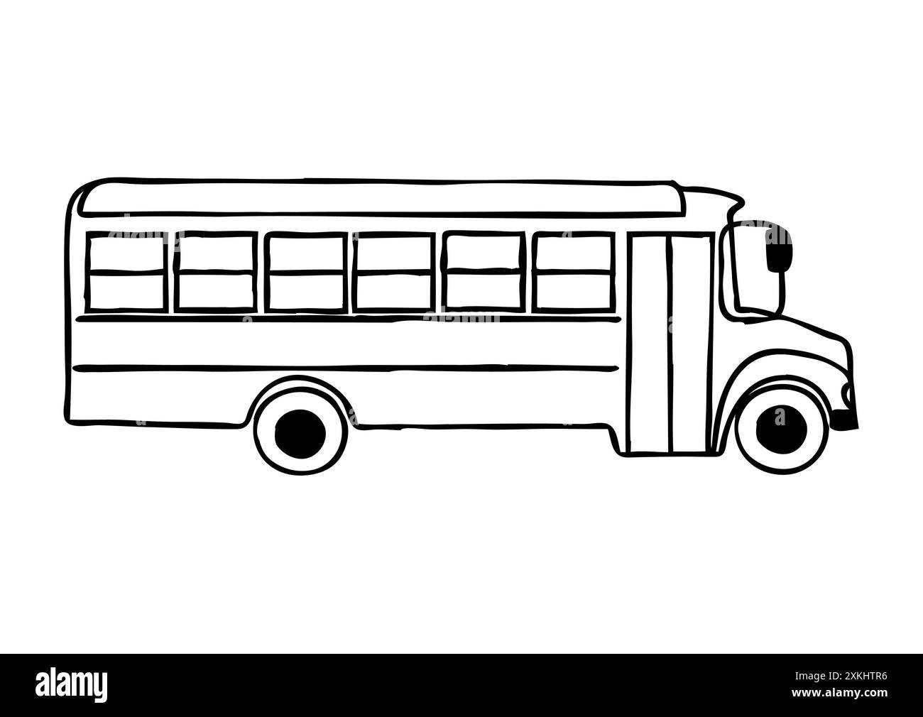 Doodle school bus icon, simple style symbol hand drawn with thin line ...