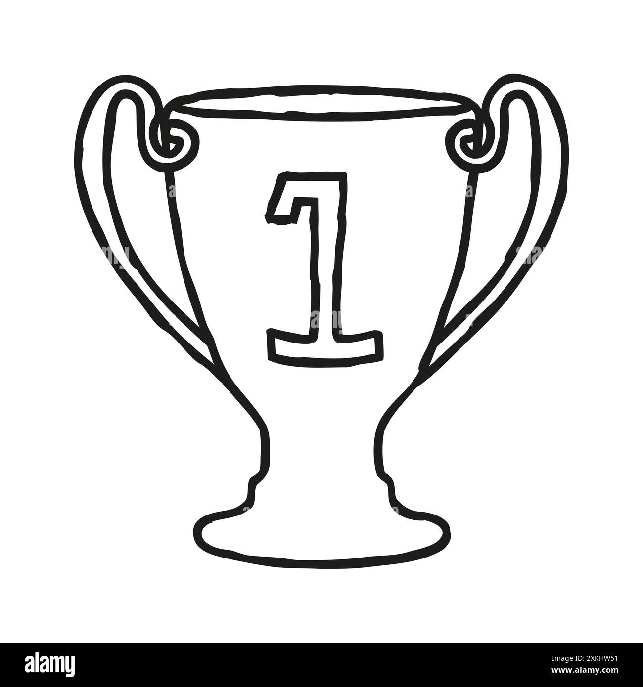 Doodle trophy, simple style winner symbol hand drawn with thin line ...