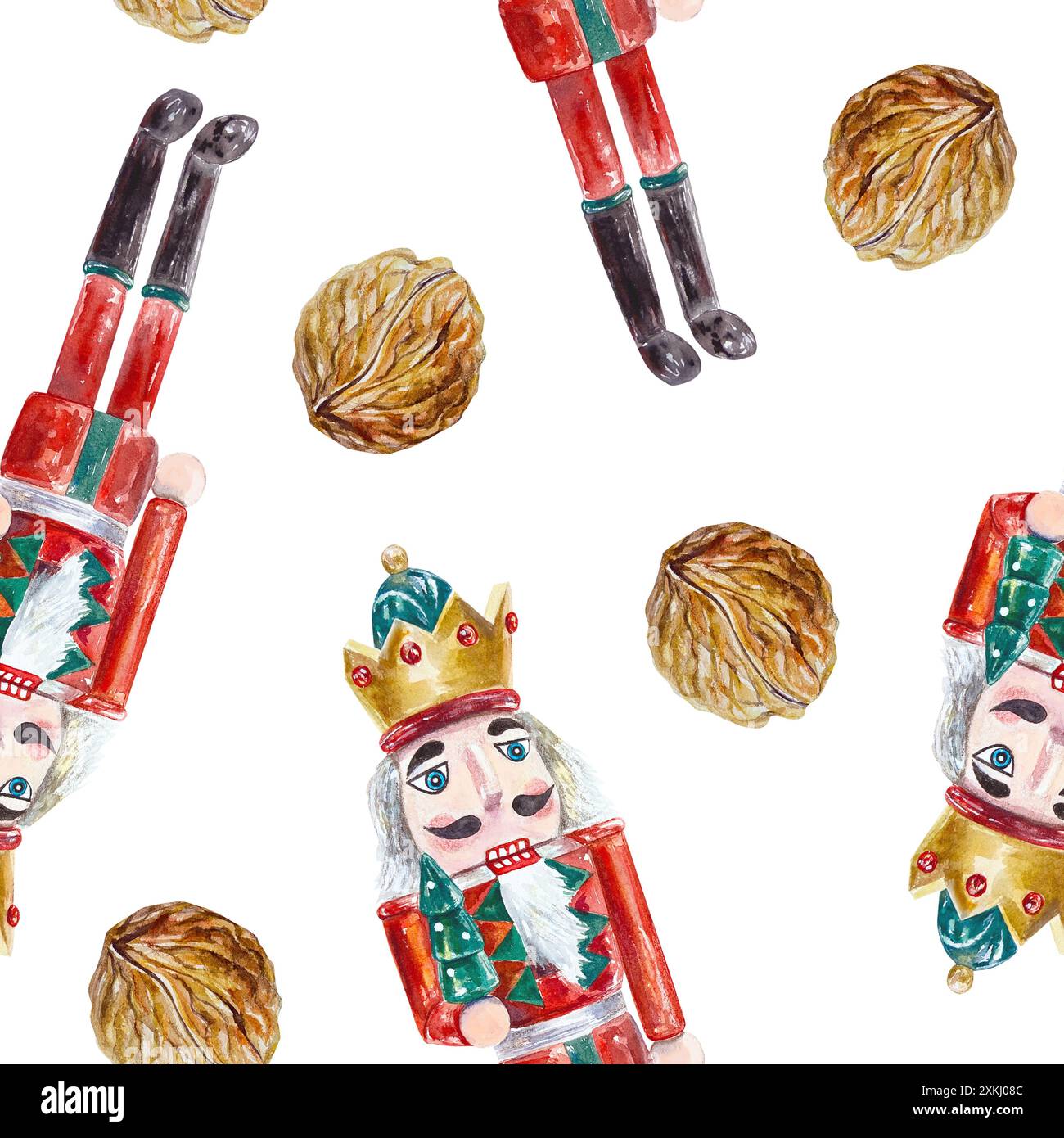 Nutcracker seamless pattern, nuts. Hand drawn watercolor illustration ...
