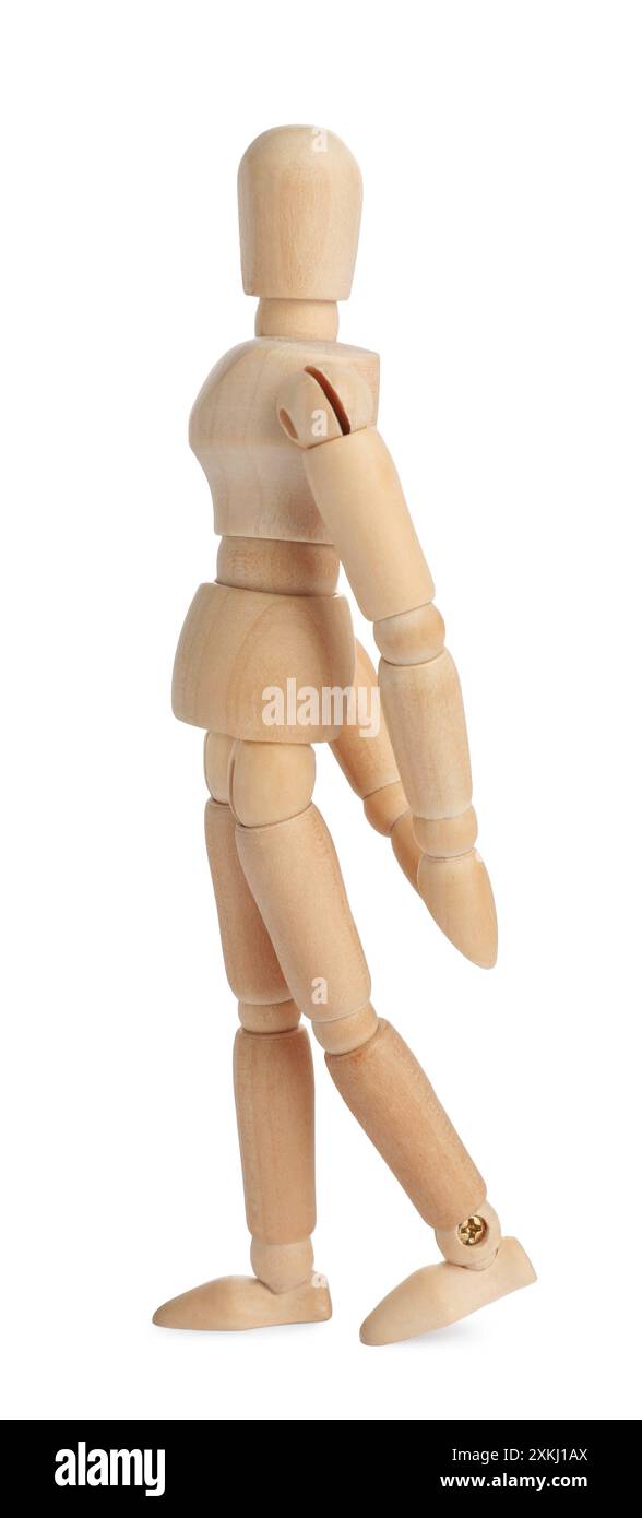 Wooden human model on white background. Mini mannequin Stock Photo - Alamy