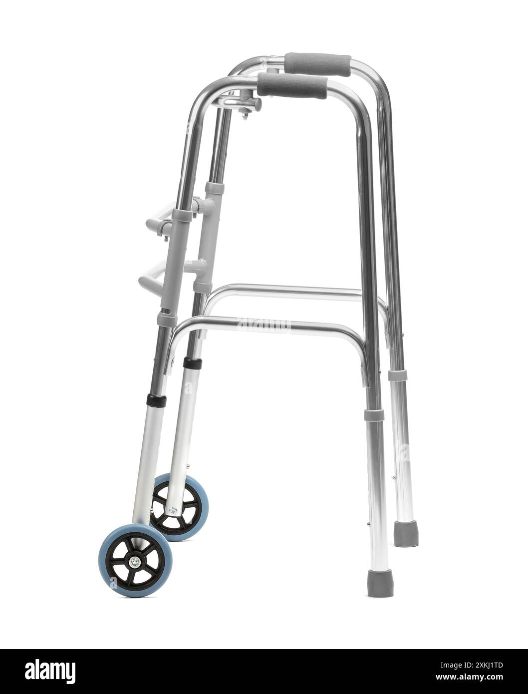 One metal walking frame isolated on white Stock Photo - Alamy